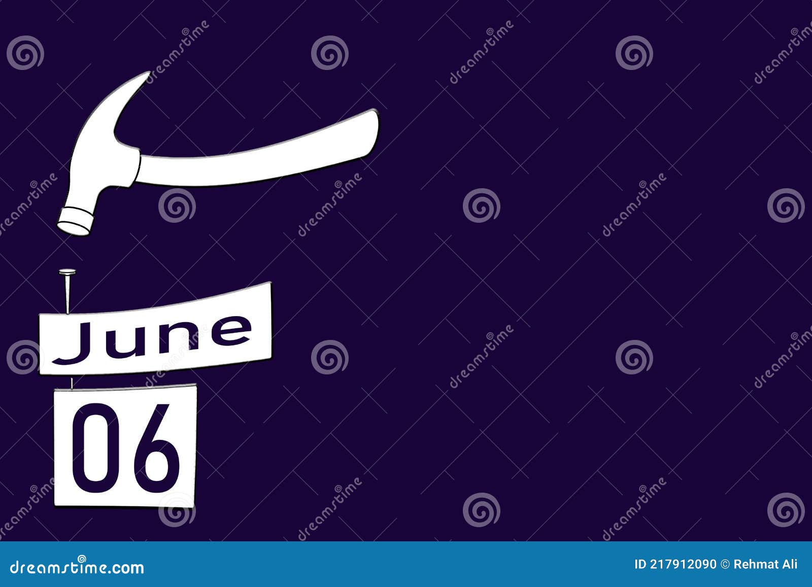 June 6. Date ,day, Month .calendar for the Month of June, on Blue ...