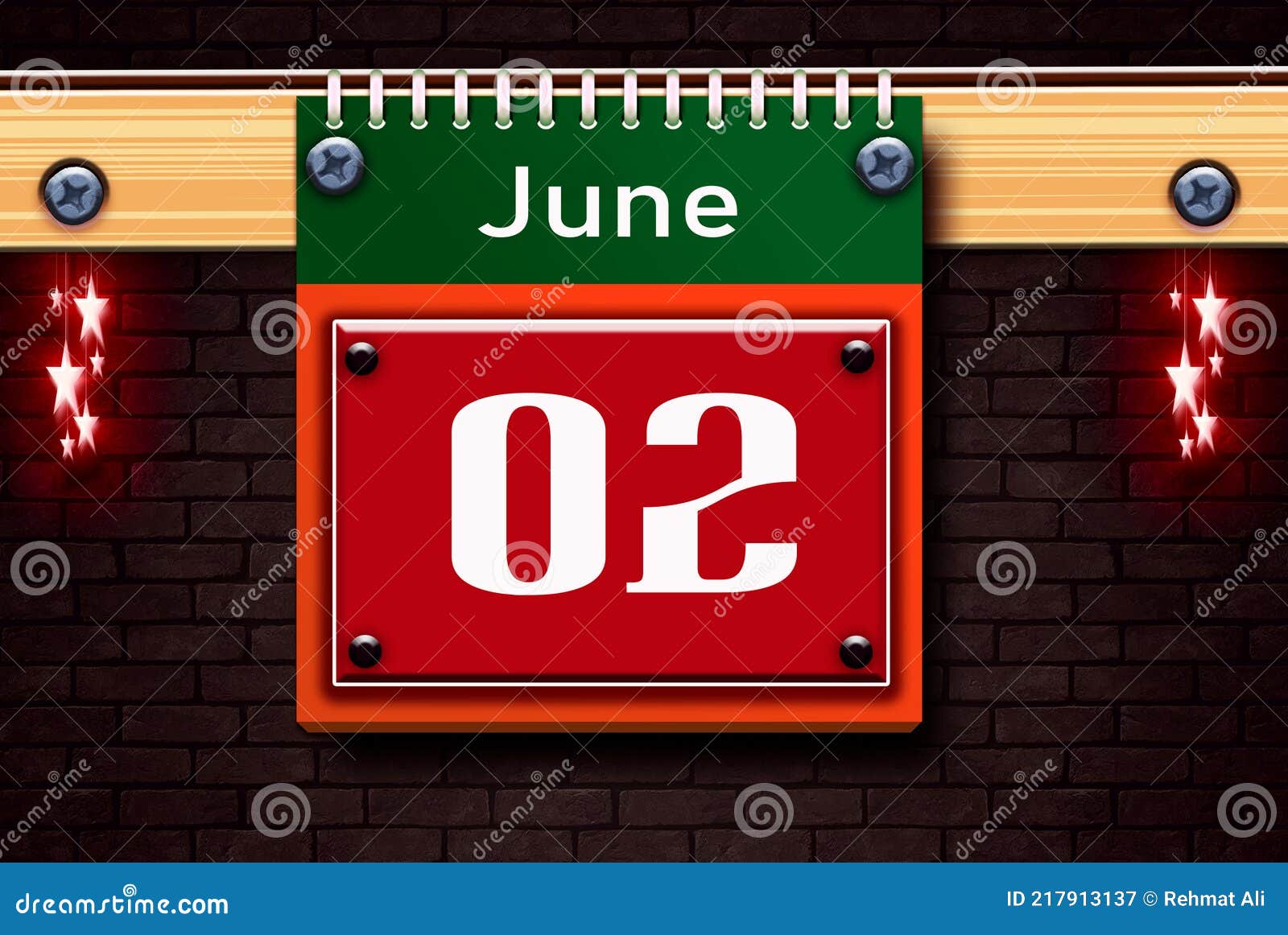 June 2. Date ,day, Month .calendar for the Month of June, on Bricks ...
