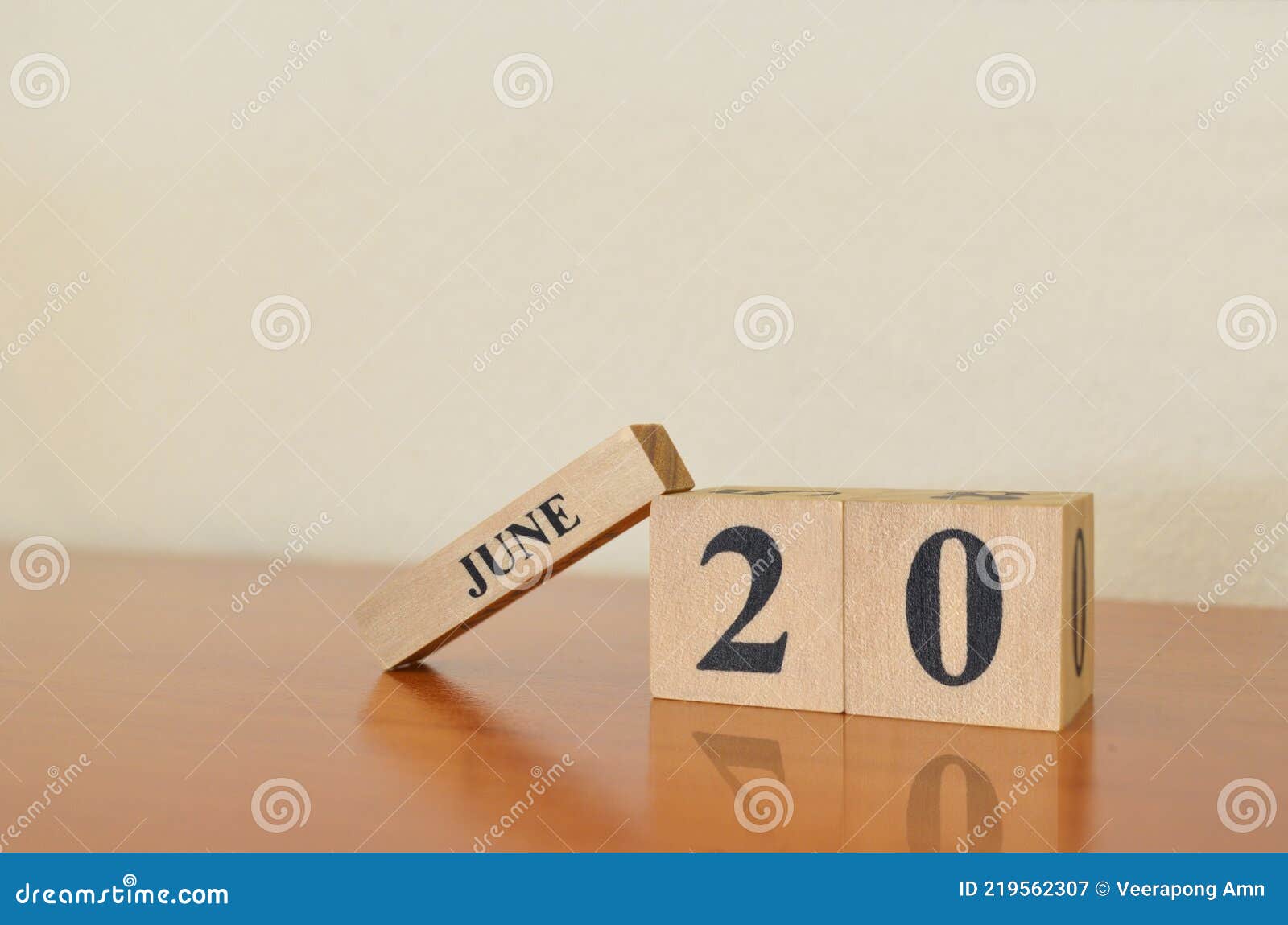 June 20, Date Design with Calendar Cube on Wooden Table Background ...