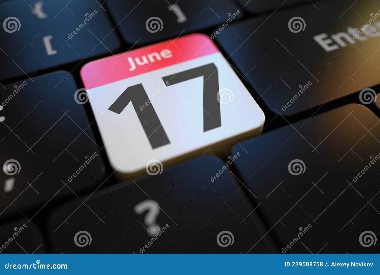 June 17 Date on a Keyboard Key, 3d Rendering Stock Illustration ...