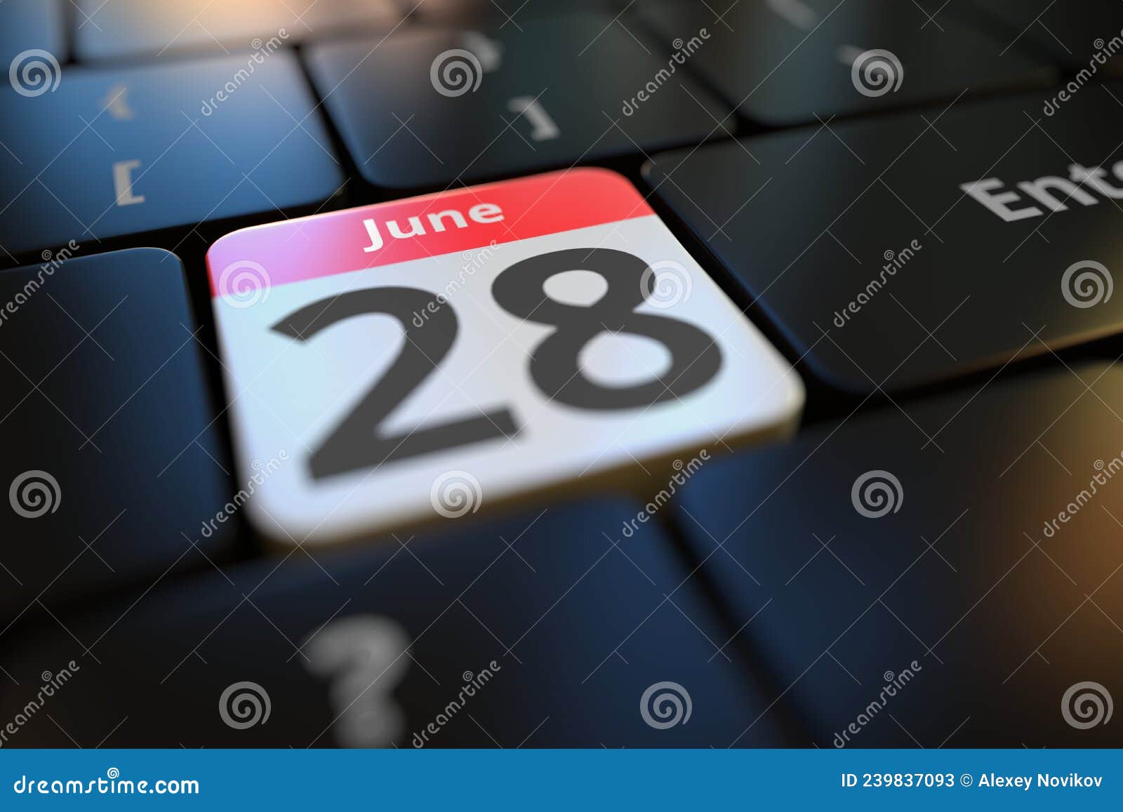 June 28 Date on a Keyboard Key, 3d Rendering Stock Illustration ...