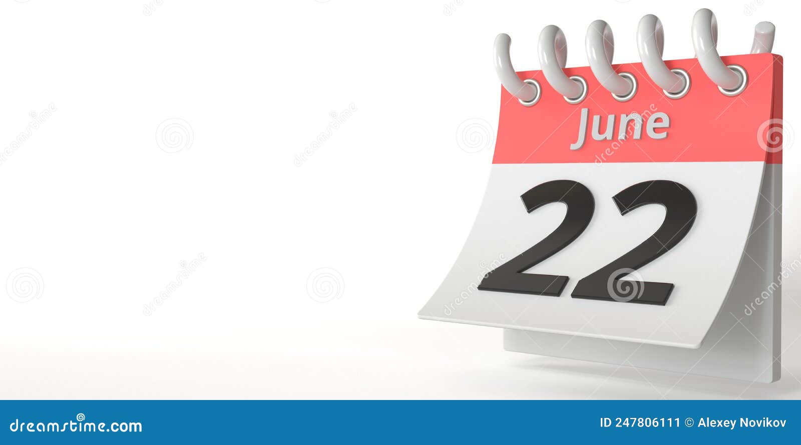 June 22 Date on a Tear-off Calendar, 3d Rendering Stock Illustration ...