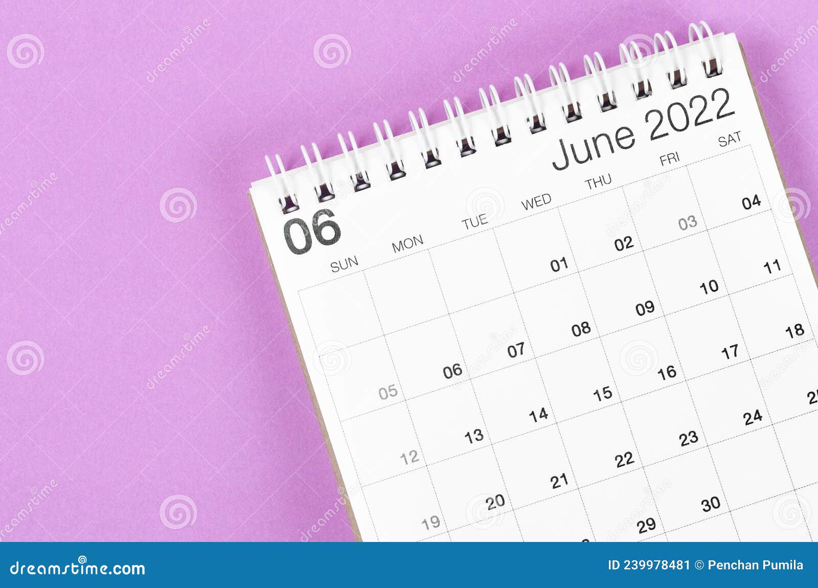 June 2022 Desk Calendar on Light Purple Background Stock Image - Image ...