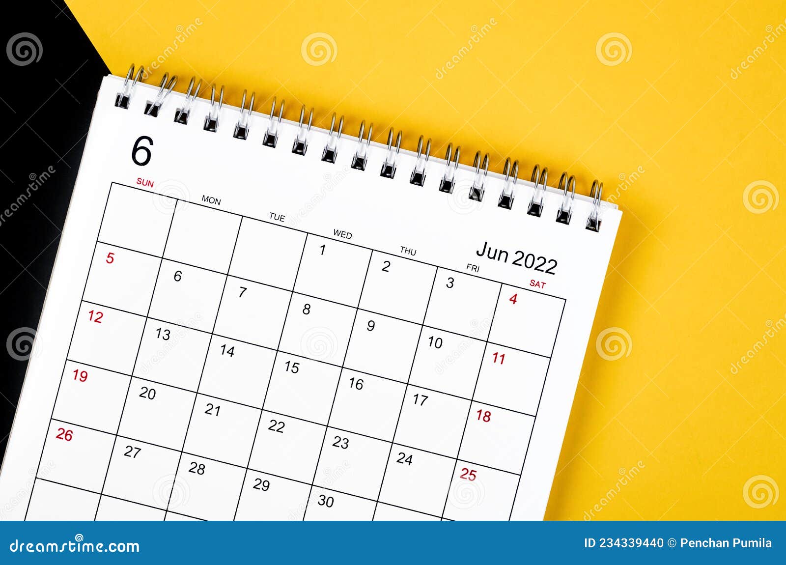 June 2022 Desk Calendar On Yellow And Black Background Stock ...