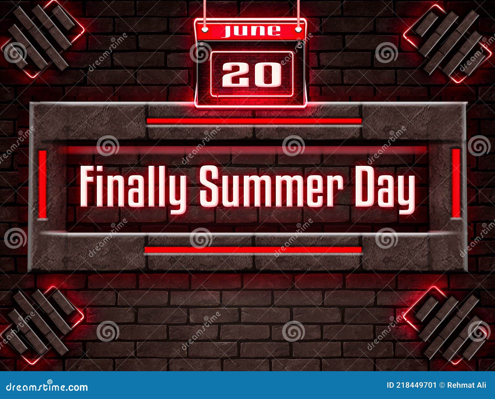20 June, Finally Summer Day, Neon Text Effect on Bricks Background ...