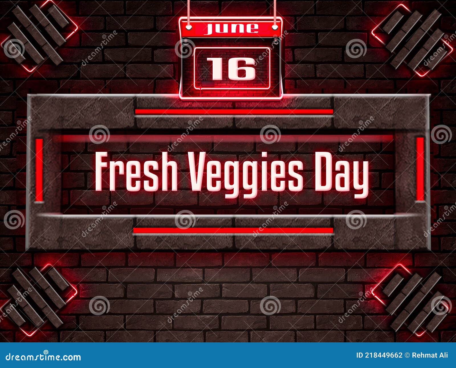 16 June, Fresh Veggies Day, Neon Text Effect on Bricks Background Stock ...