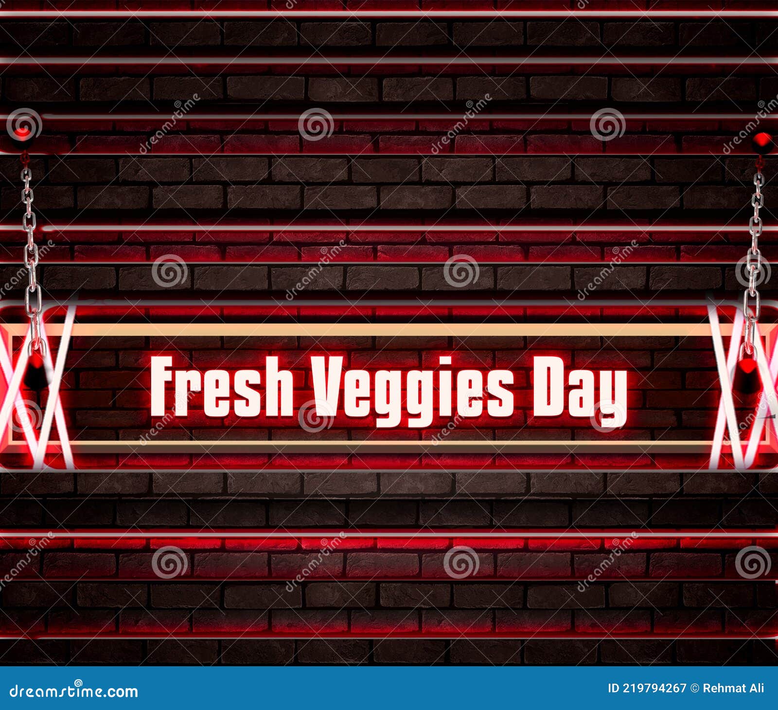 June, Fresh Veggies Day, Neon Text Effect on Bricks Background Stock ...