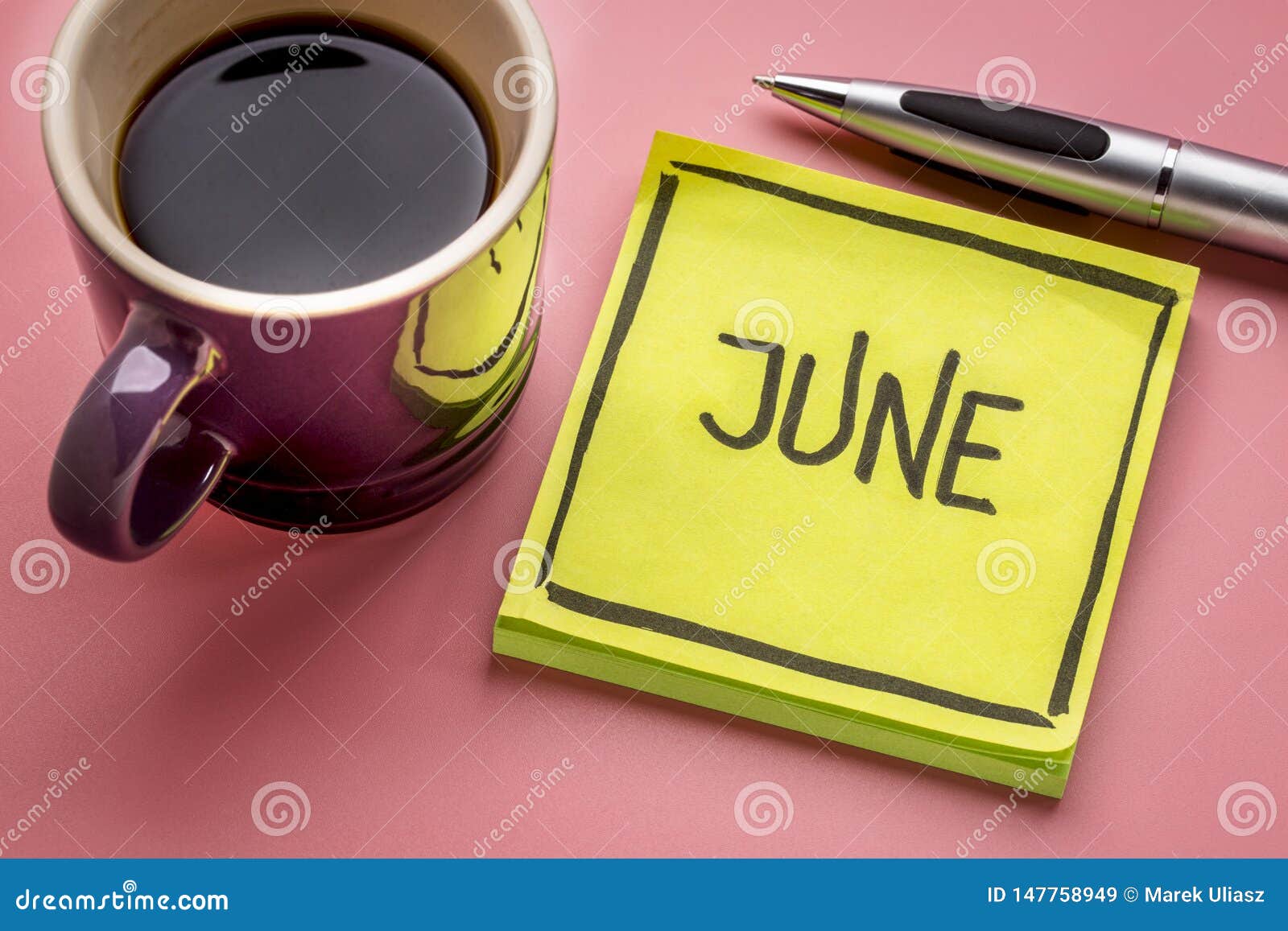 June Text on Sticky Note with Coffee Stock Image - Image of sticky ...