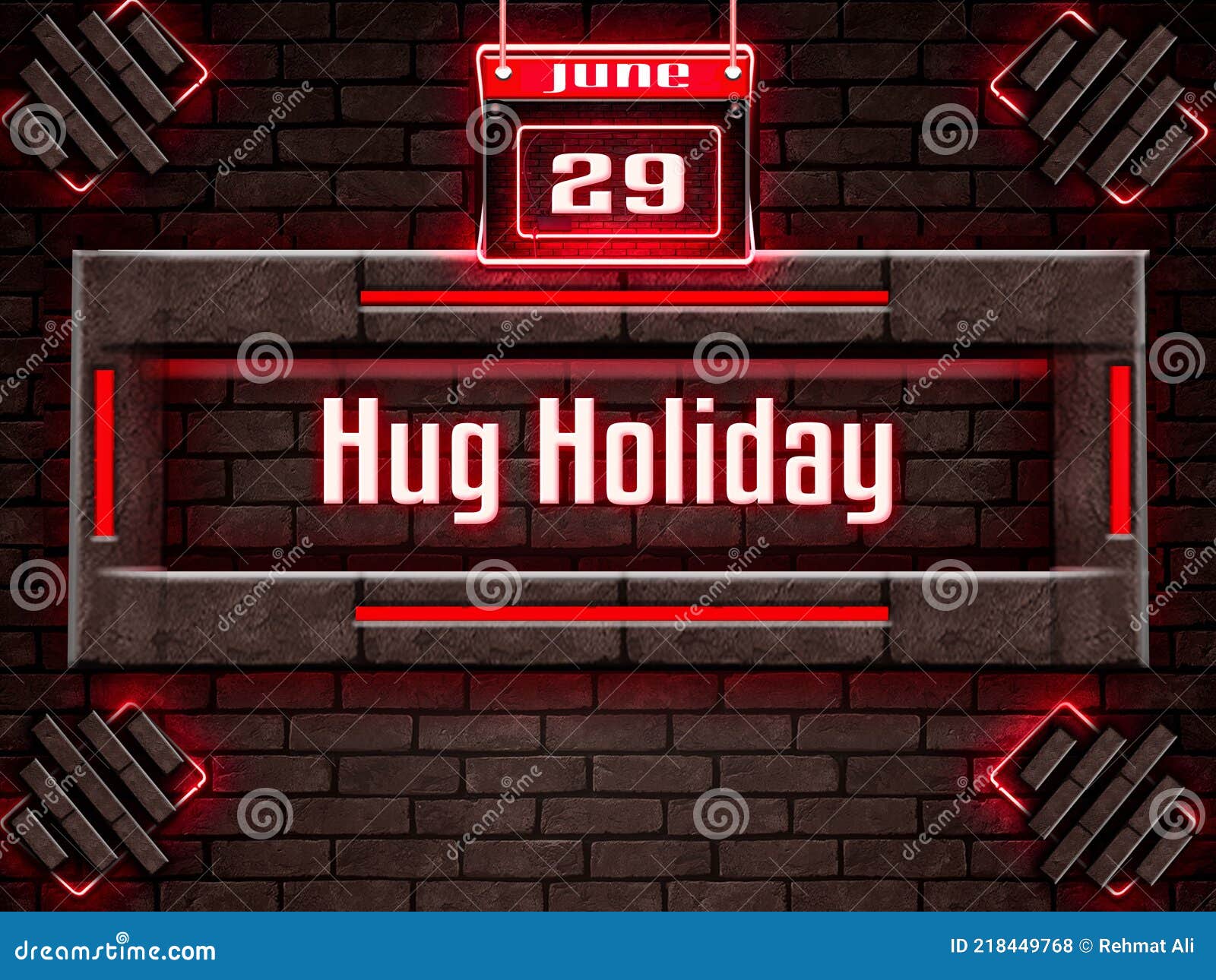 29 June, Hug Holiday, Neon Text Effect on Bricks Background Stock ...