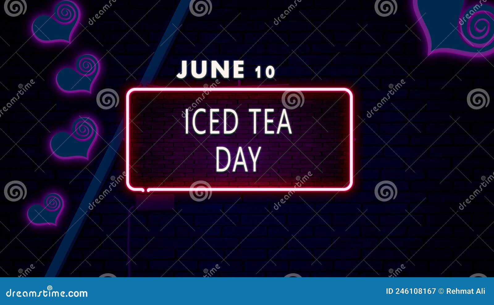 10 June, Iced Tea Day, Neon Text Effect on Bricks Background Stock ...
