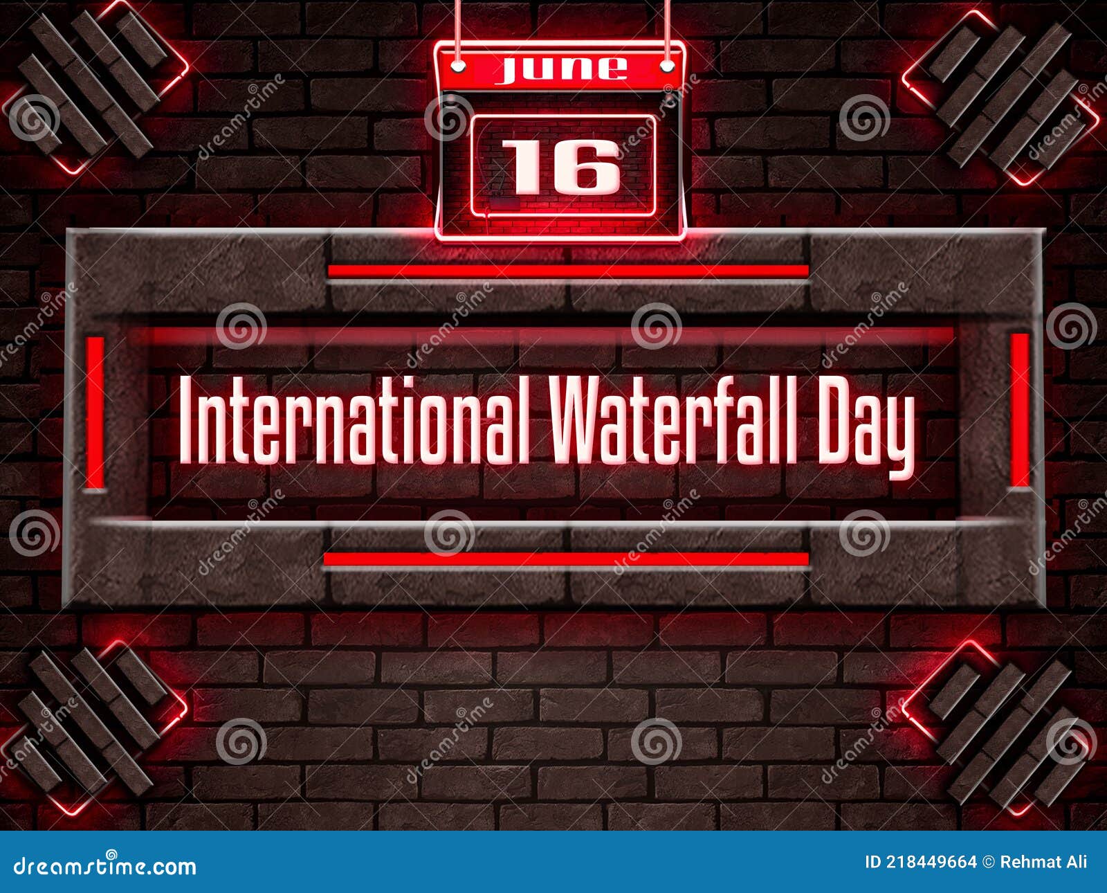 16 June, International Waterfall Day, Neon Text Effect on Bricks ...