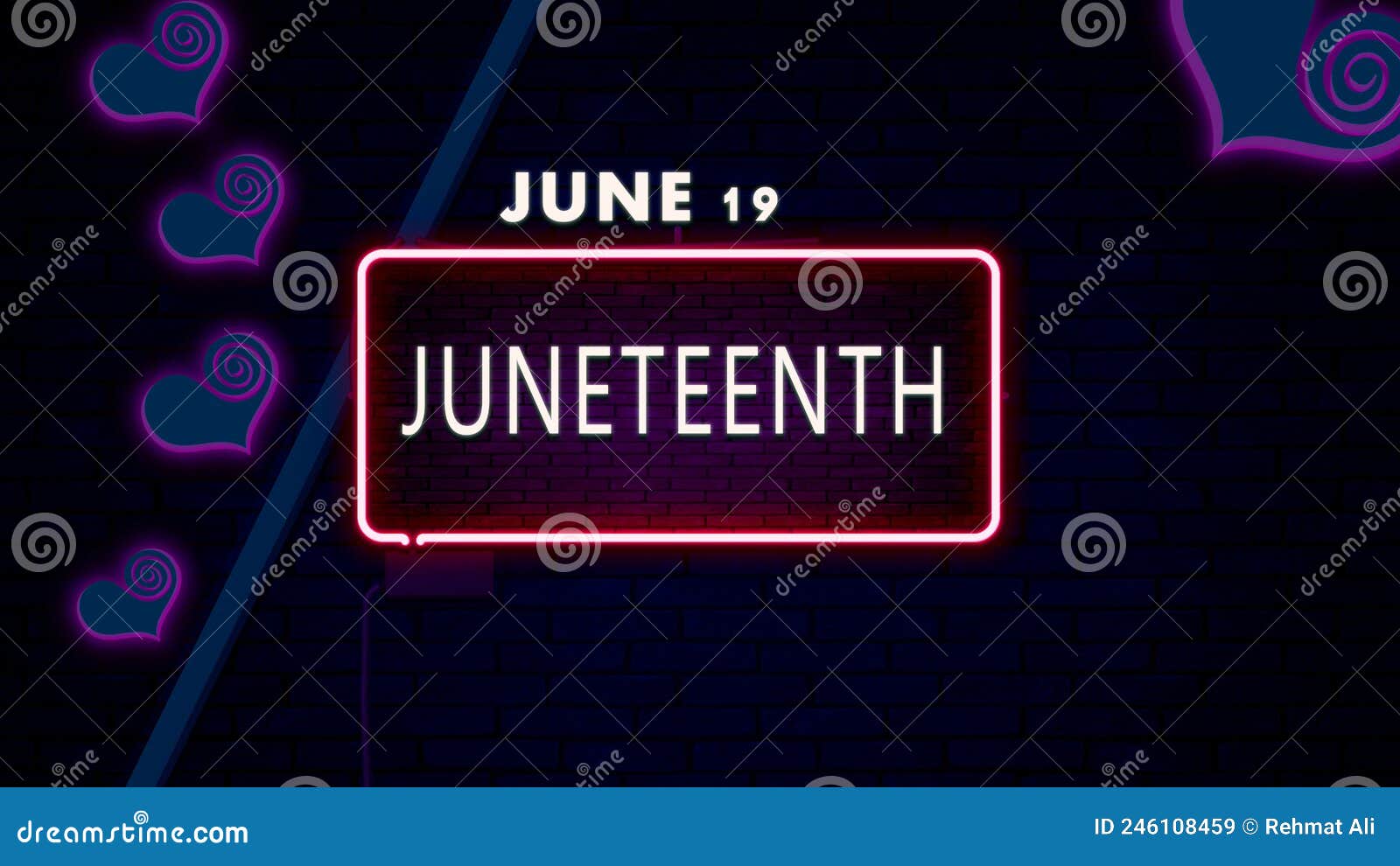 19 June, Juneteenth, Neon Text Effect on Bricks Background Stock ...