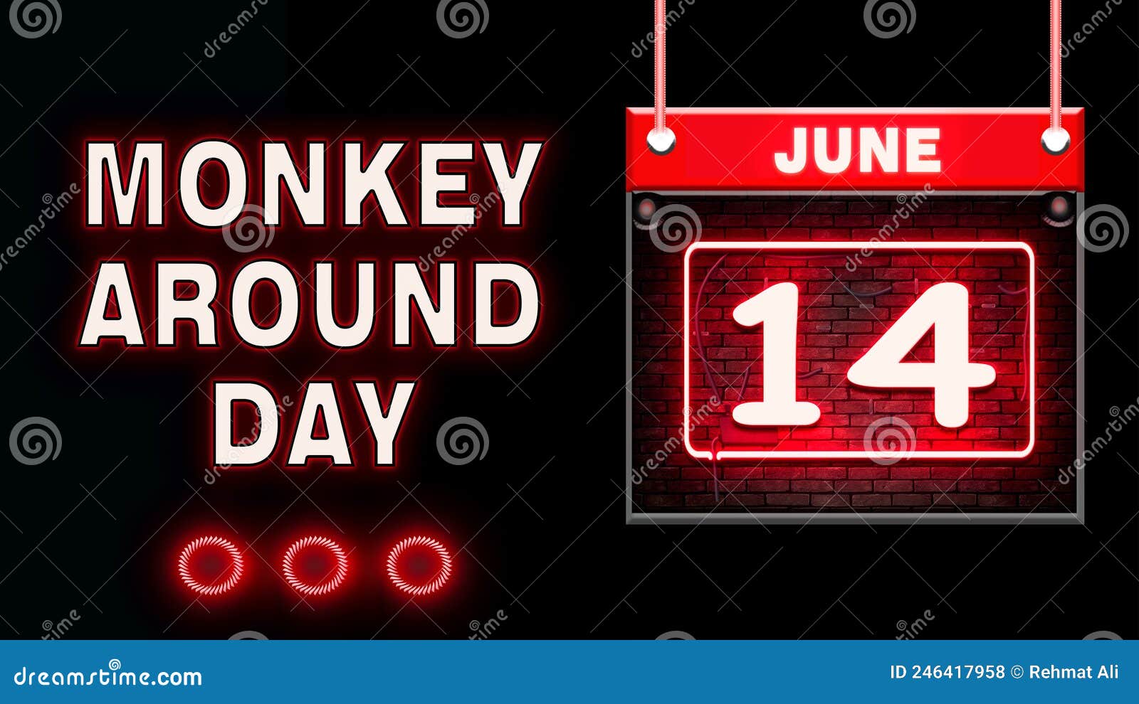 14 June, Monkey Around Day, Neon Text Effect on Black Background Stock ...