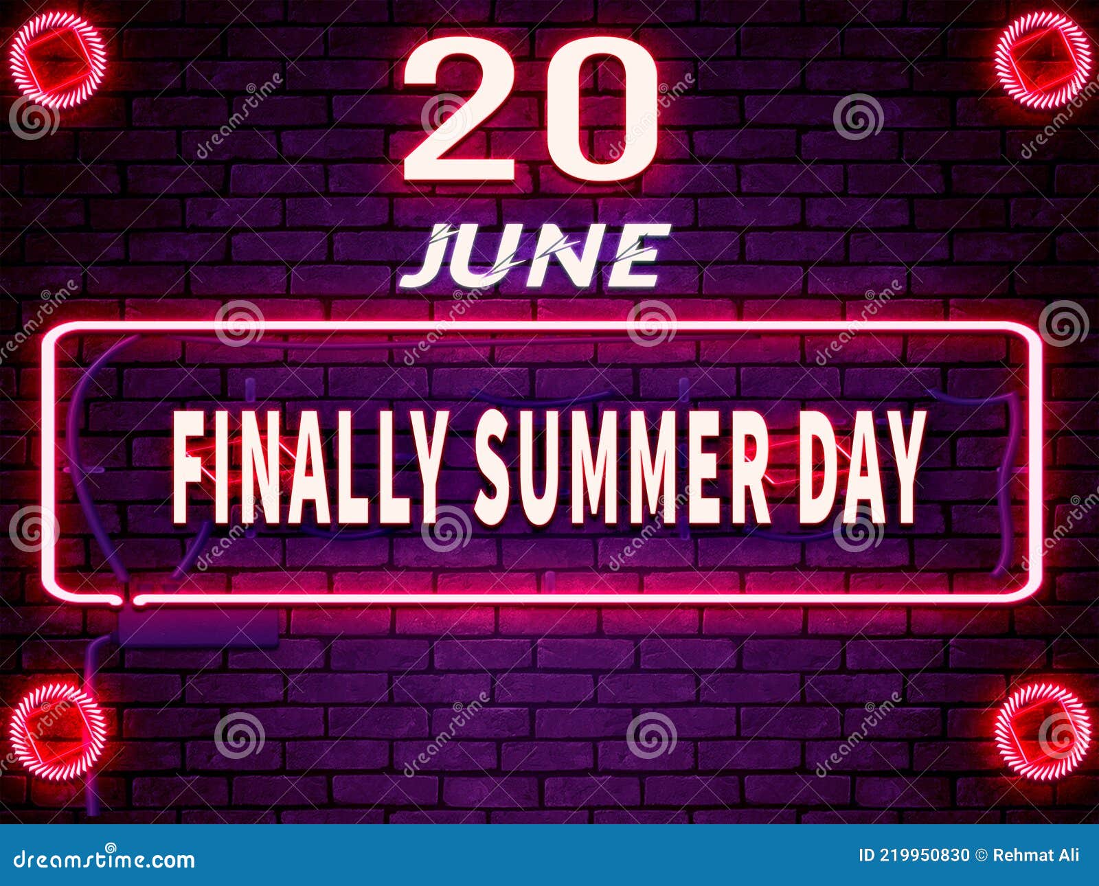 June Month Day 20, Finally Summer Day. Neon Text Effect on Bricks ...
