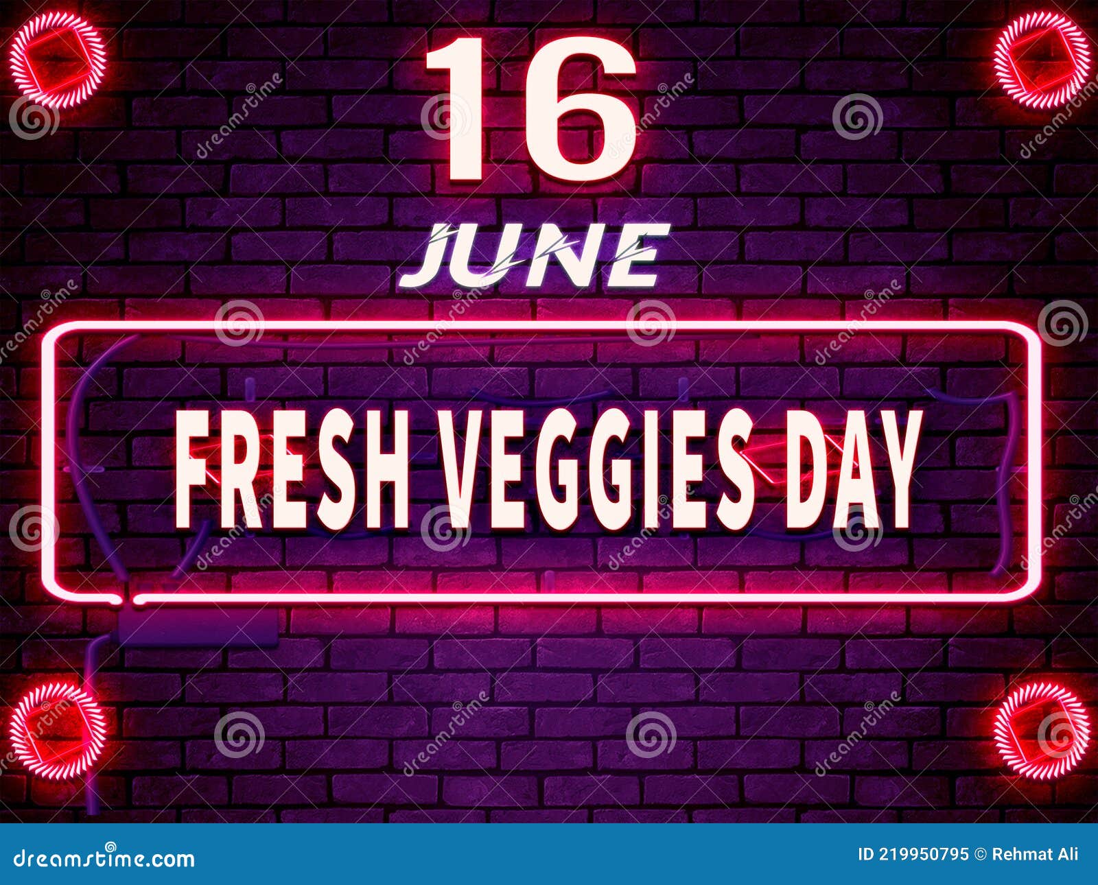 June Month Day 16, Fresh Veggies Day. Neon Text Effect on Bricks ...