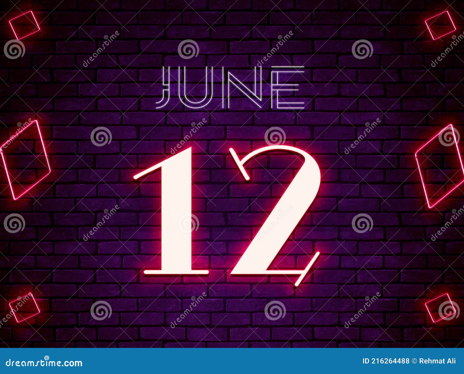 12 June, Monthly Calendar on Bricks Background Stock Illustration ...