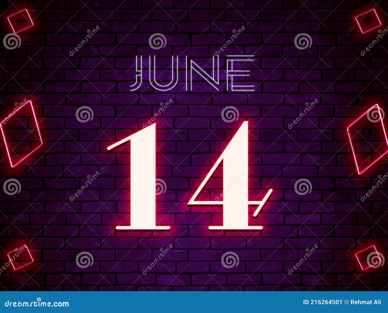 14 June, Monthly Calendar on Bricks Background Stock Illustration ...