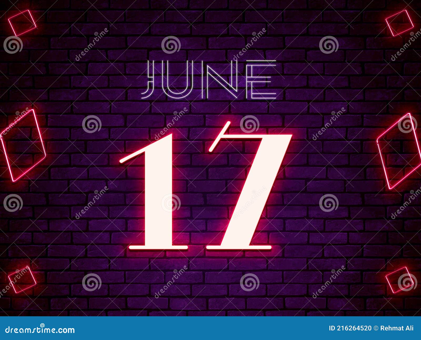 17 June, Monthly Calendar on Bricks Background Stock Illustration ...