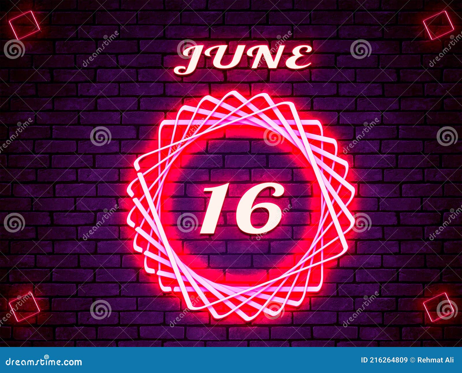 16 June, Monthly Calendar on Bricks Background Stock Illustration ...
