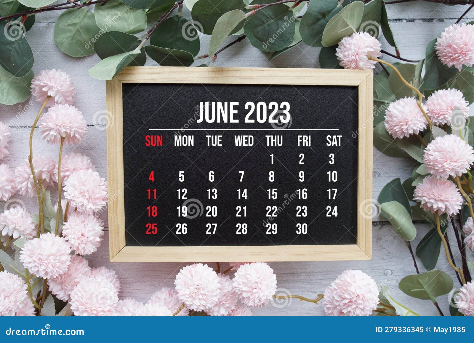 June 2023 Monthly Calendar with Maple Leaf on Wooden Background Stock ...