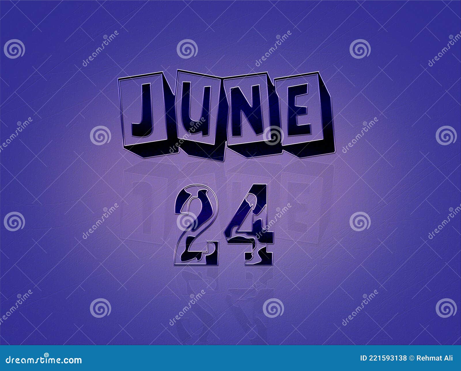24 June, Monthly Calendar. Text Effect on Blue Background Stock ...