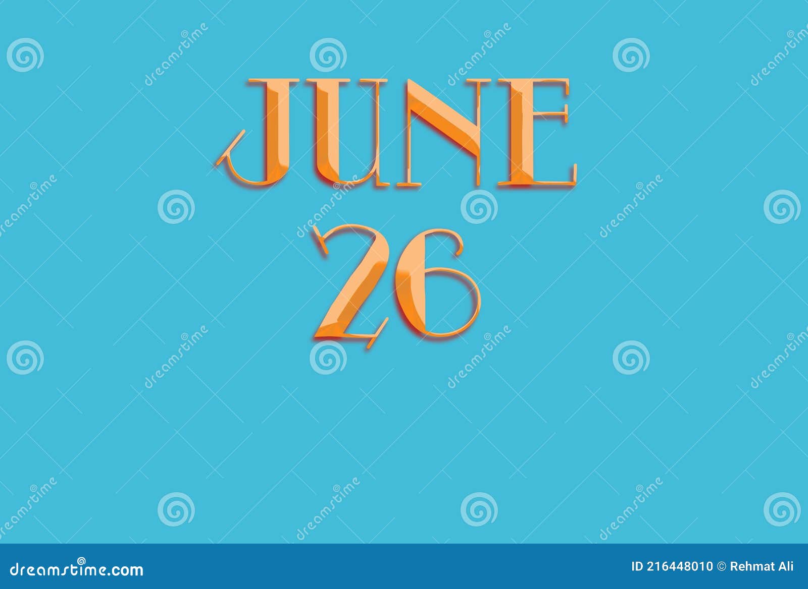 26 June, Monthly Calendar. Text Effect on Cyan Background Stock ...