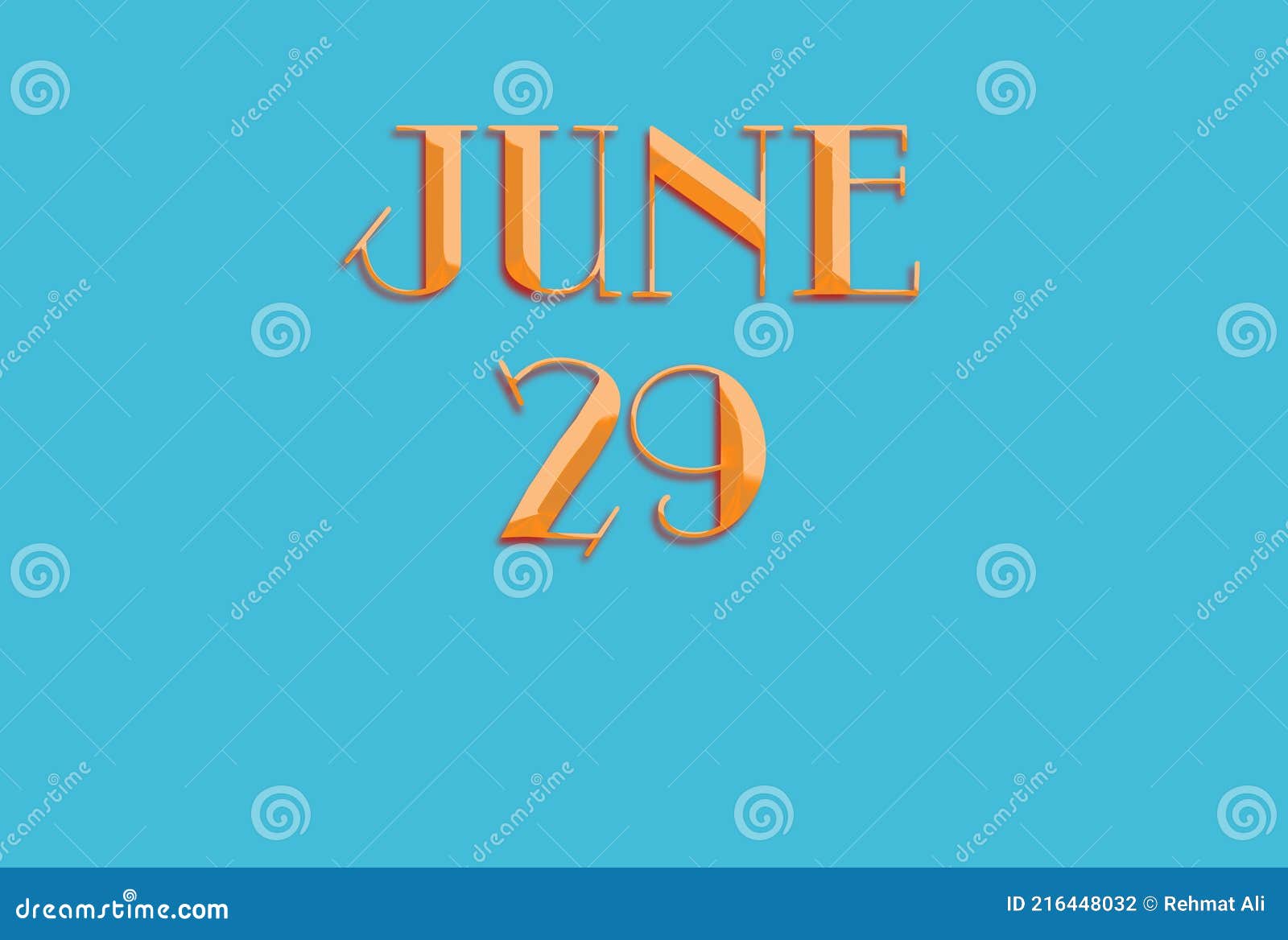 29 June, Monthly Calendar. Text Effect on Cyan Background Stock ...