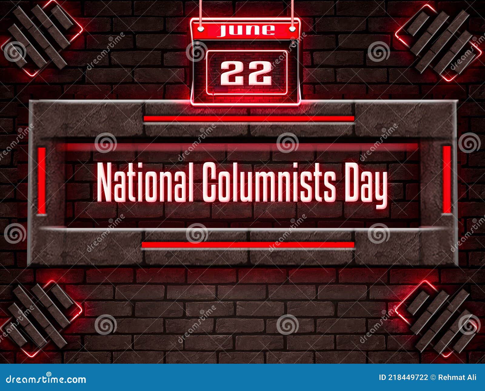 22 June, National Columnists Day, Neon Text Effect on Bricks Background ...