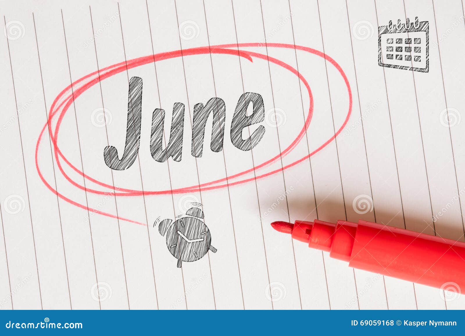 June Note with a Red Brush Circle Stock Photo - Image of paper, concept ...