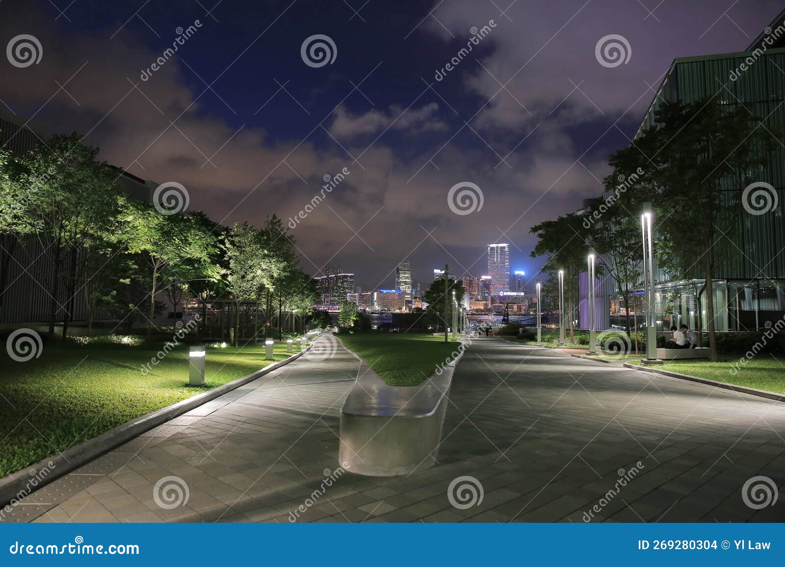 28 June 2013 Pedestrian Walkway in Park at Night, Tamar Park Editorial ...
