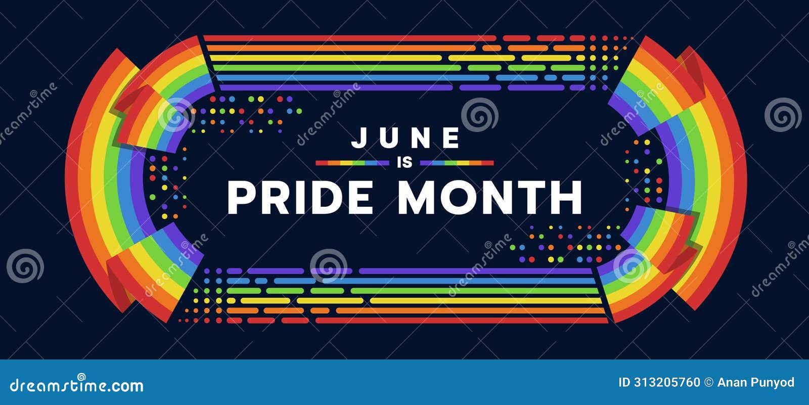 June is Pride Month, Text in Frame with Abstract Modern Curve Rainbow ...