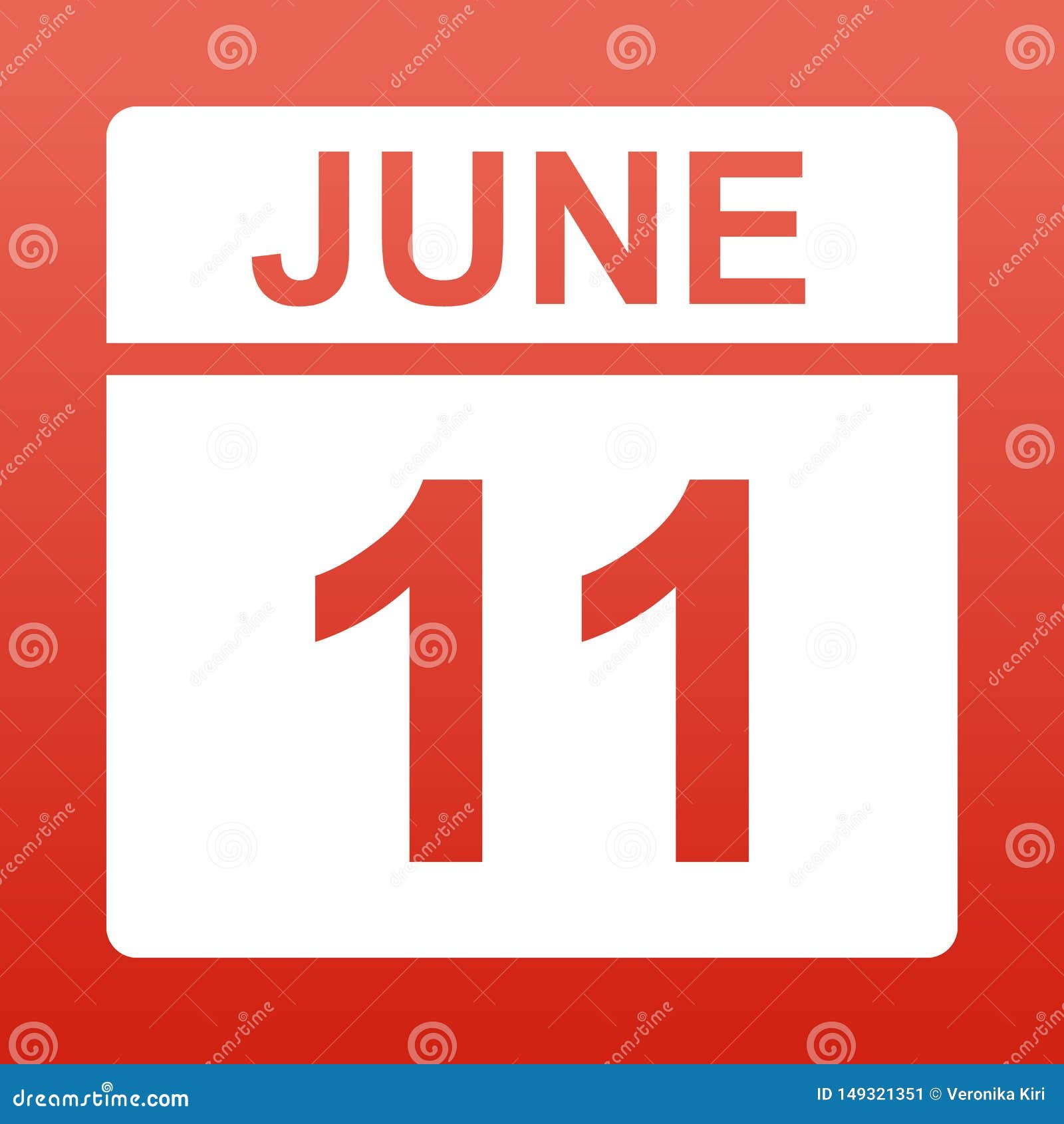 June 11. White Calendar on a Colored Background. Day on the Calendar ...