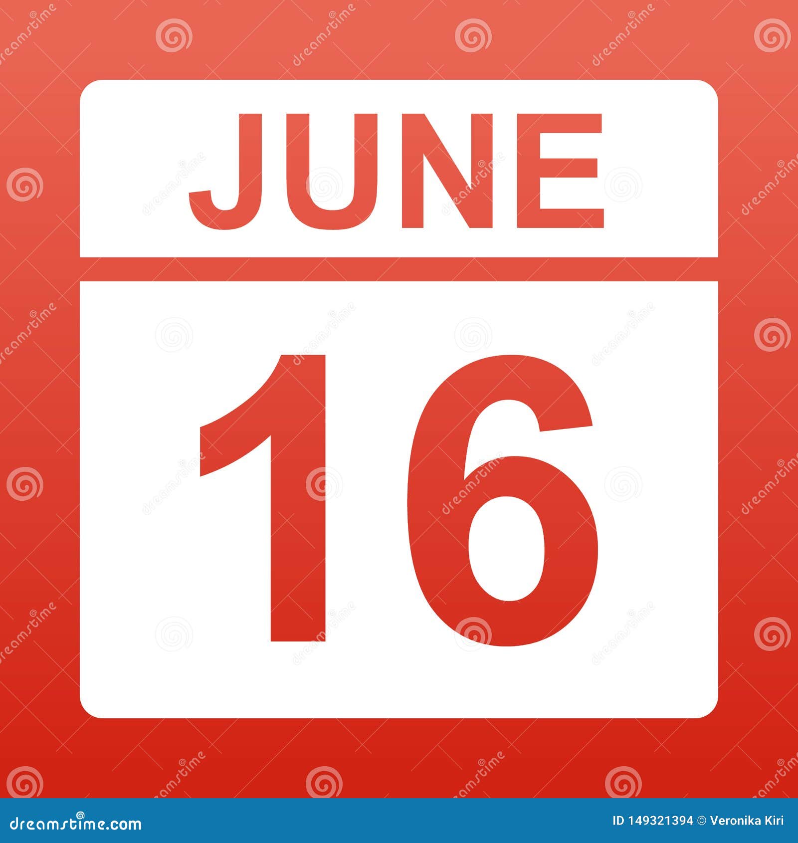 June 16. White Calendar on a Colored Background. Day on the Calendar ...