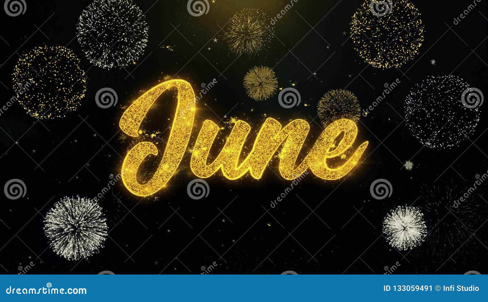 June Written Gold Particles Exploding Fireworks Display Stock Video ...