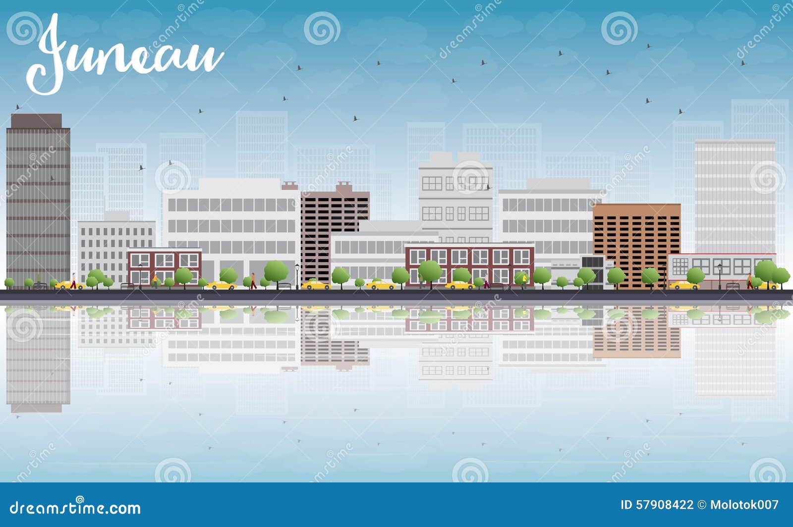 Juneau Alaska City Skyline Silhouette Cartoon Vector | CartoonDealer ...