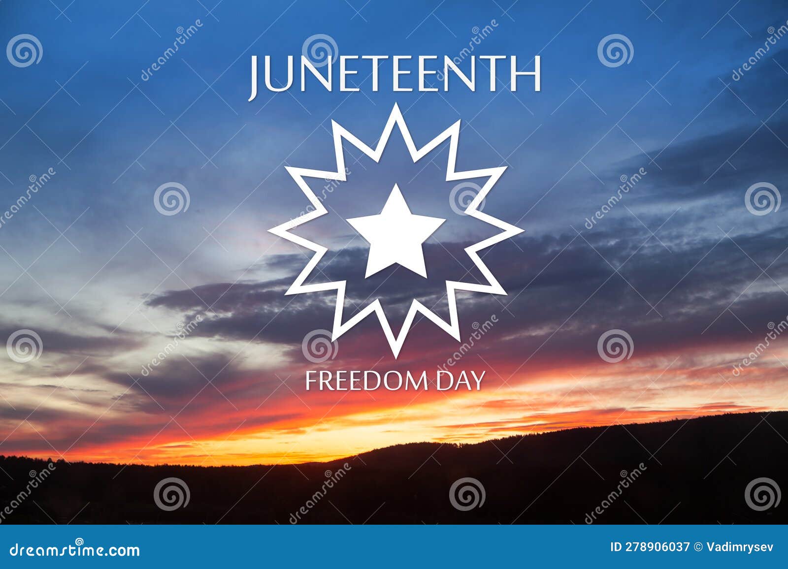 Juneteenth Flag Symbol with Text on Background of Sunrise or Sunset ...