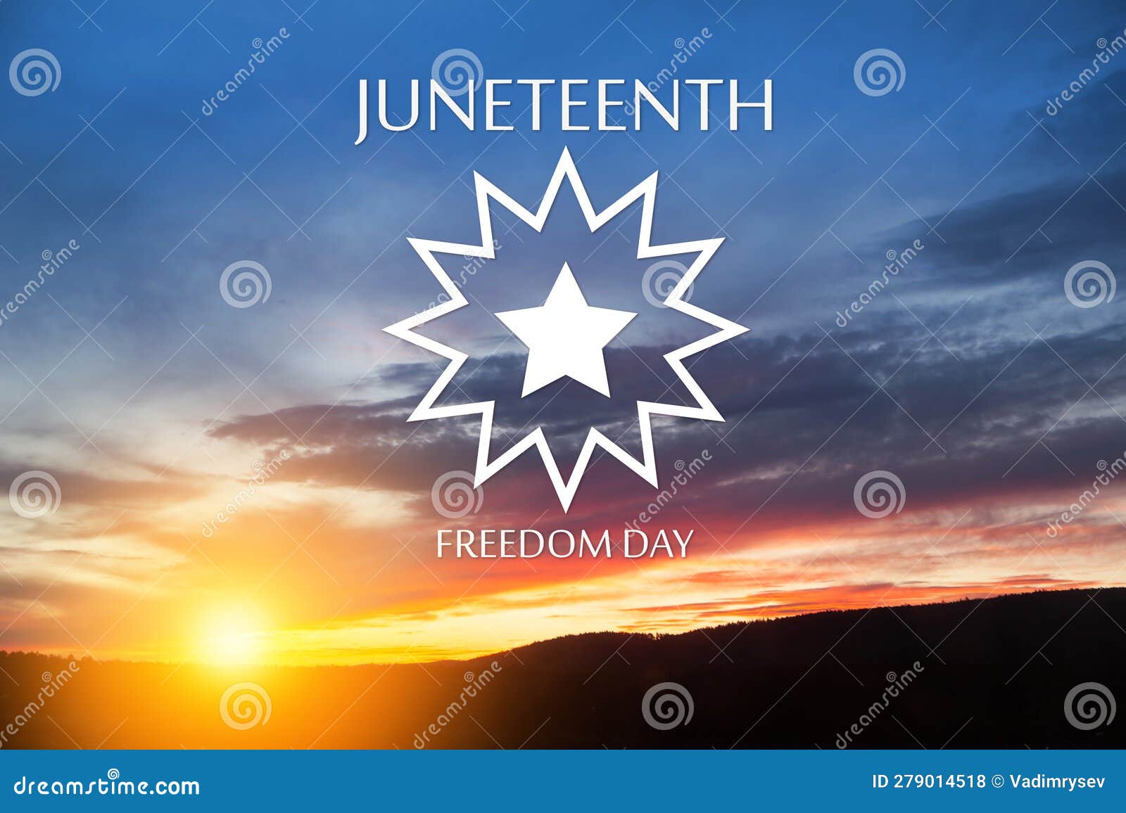 Juneteenth Flag Symbol with Text on Background of Sunrise or Sunset ...