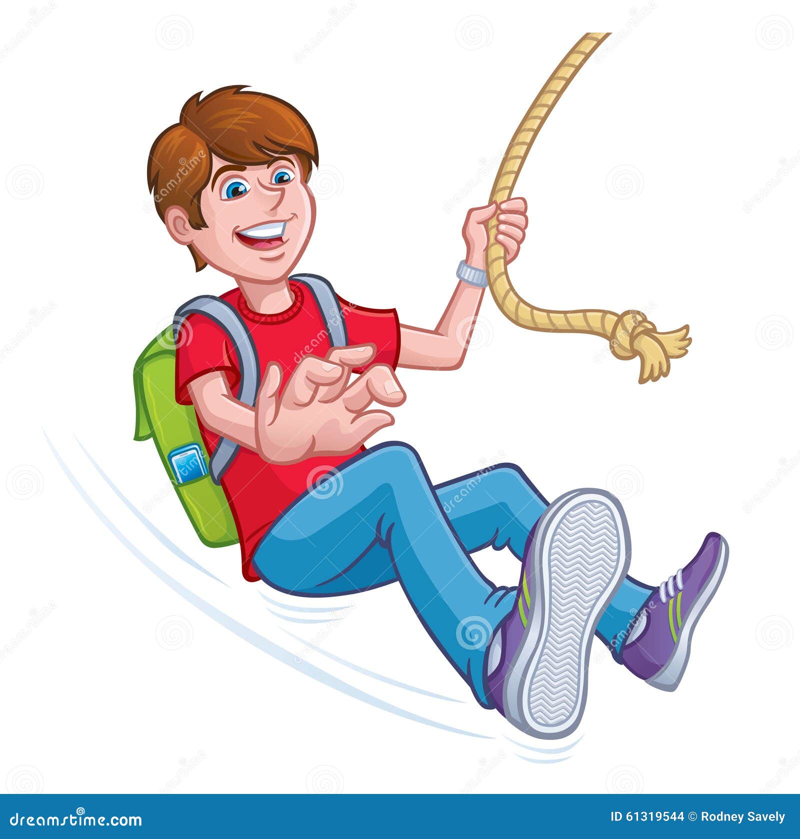 Junge, Der Auf Einem Seil Mit Einem Rucksack Schwingt Stock Abbildung ...