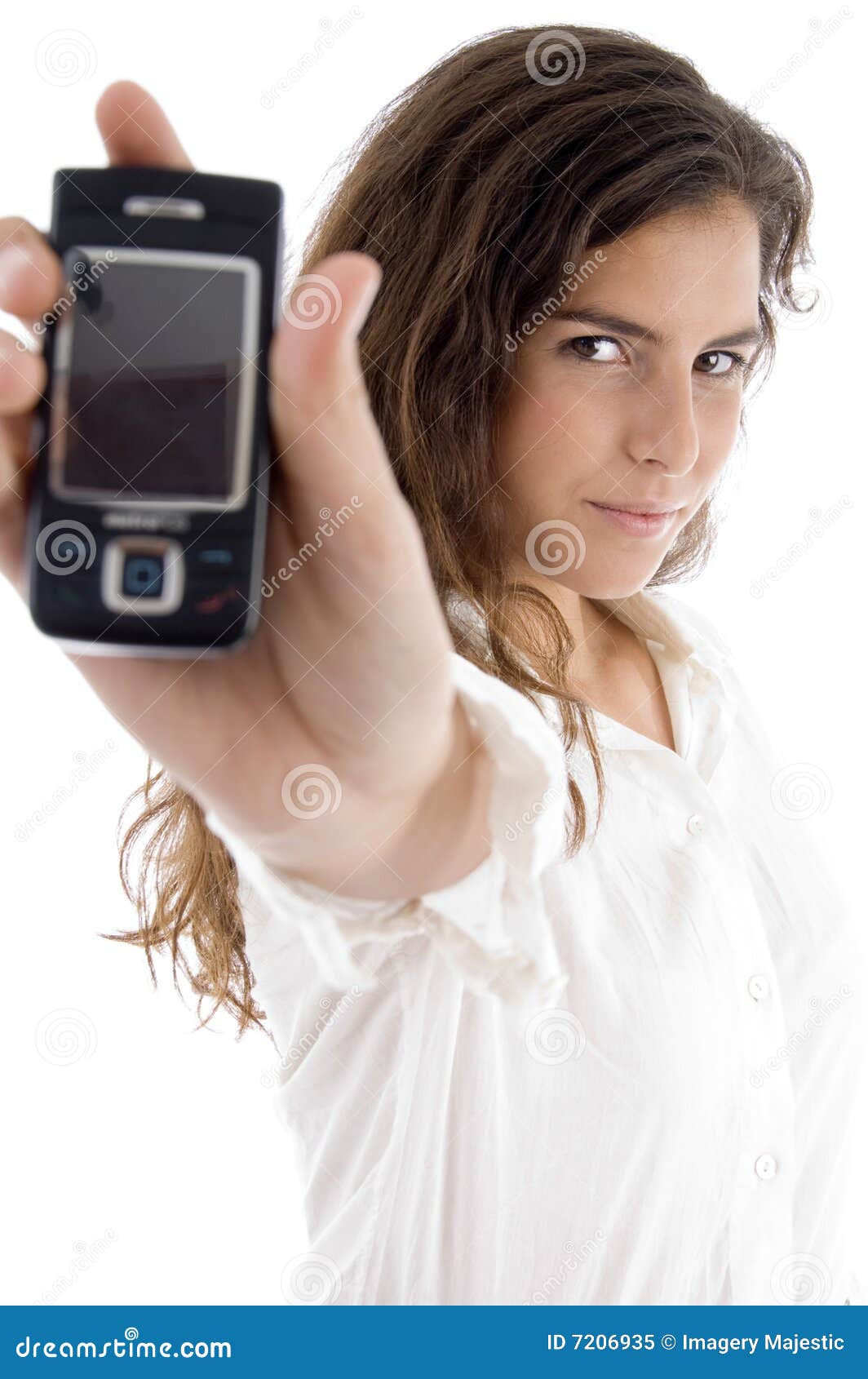 Junge Frau, Die Handy Zeigt Stockbild - Bild von modern, kamera: 7206935