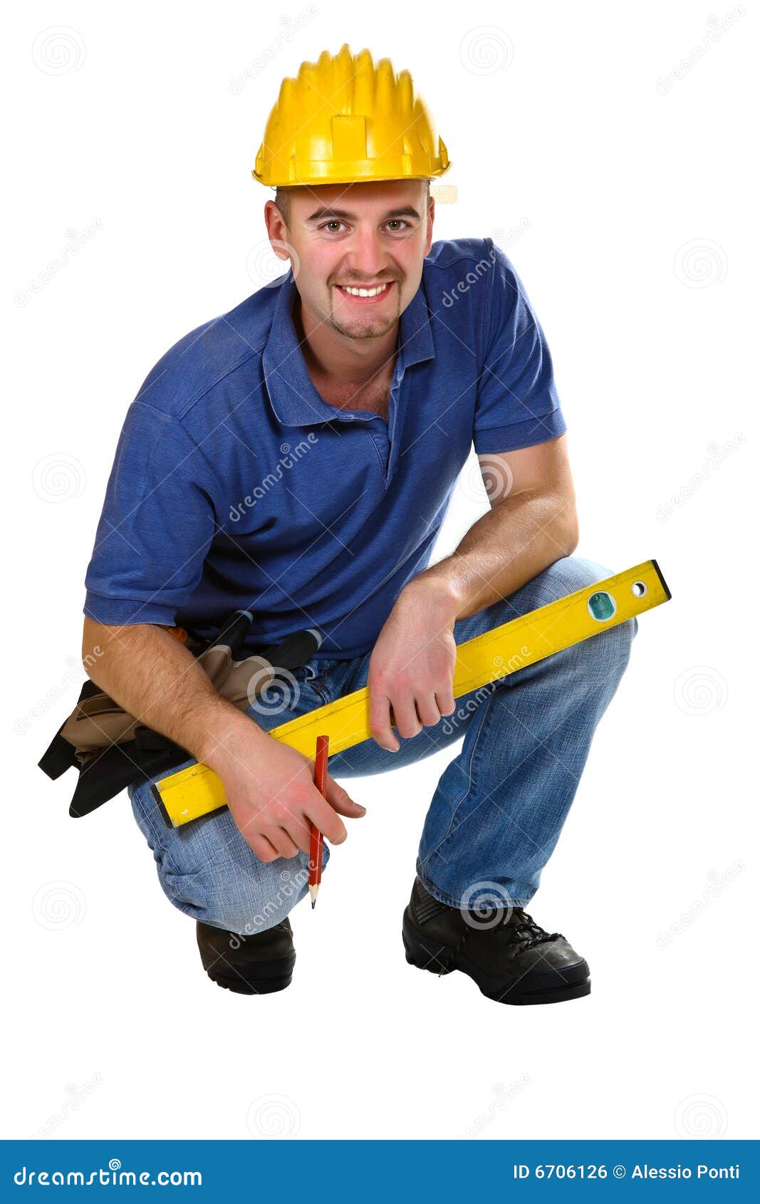 Junge Freundliche Ducken Sich Manuelle Arbeitskraft Stockfoto - Bild ...