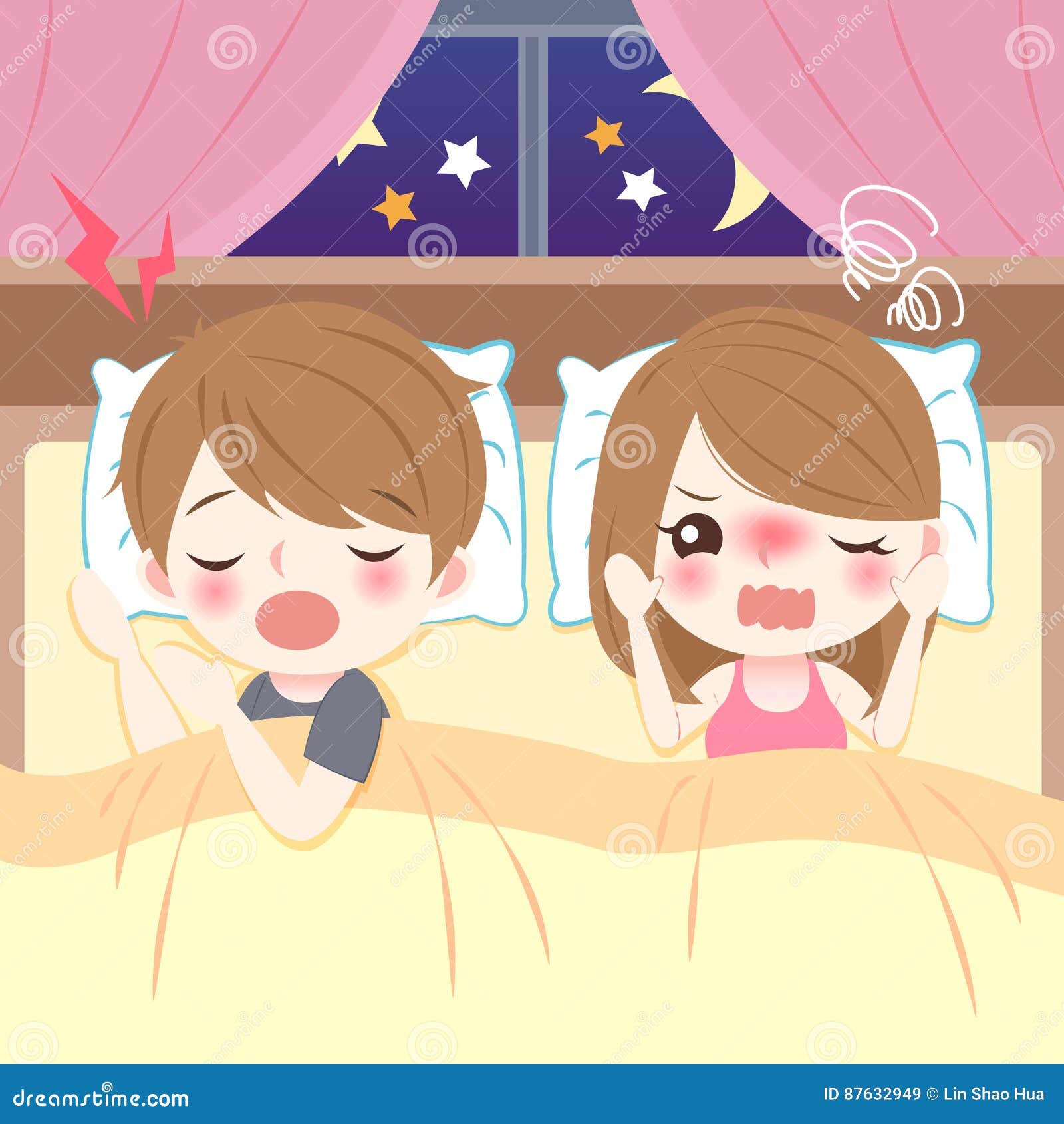 Junge Paare mit Schnarcher vektor abbildung. Illustration von geräusche ...