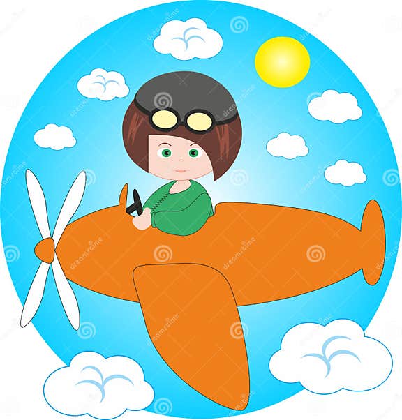 Junge - Pilot Auf Flugzeug. Vektor Abbildung - Illustration von grotesk ...