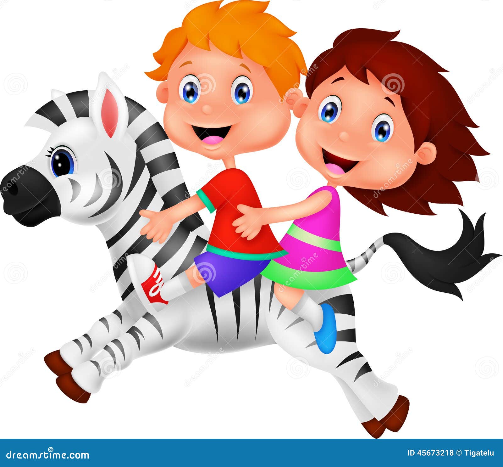 Junge Und Mädchen, Die Ein Zebra Reiten Vektor Abbildung - Illustration ...