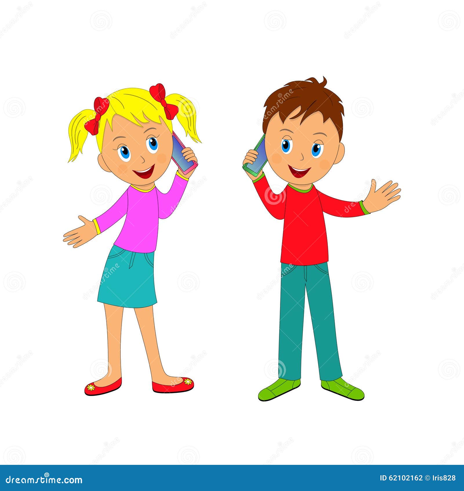 Junge Und Mädchen, Die am Telefon Sprechen Vektor Abbildung ...