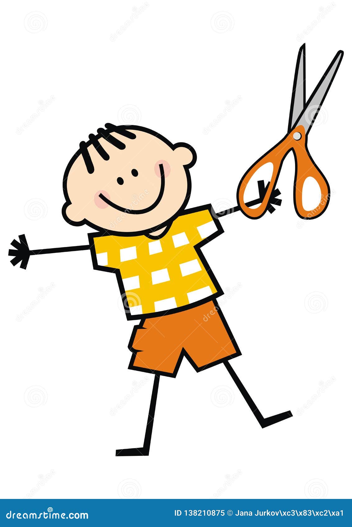 Junge Und Scheren, Lustige Vektorillustration Vektor Abbildung ...
