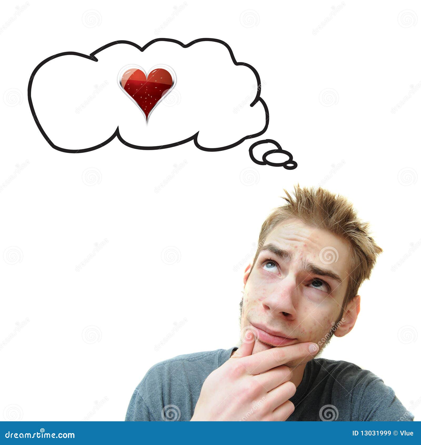 Junger Mann denkt Liebe stockbild. Bild von hand, untertitel - 13031999