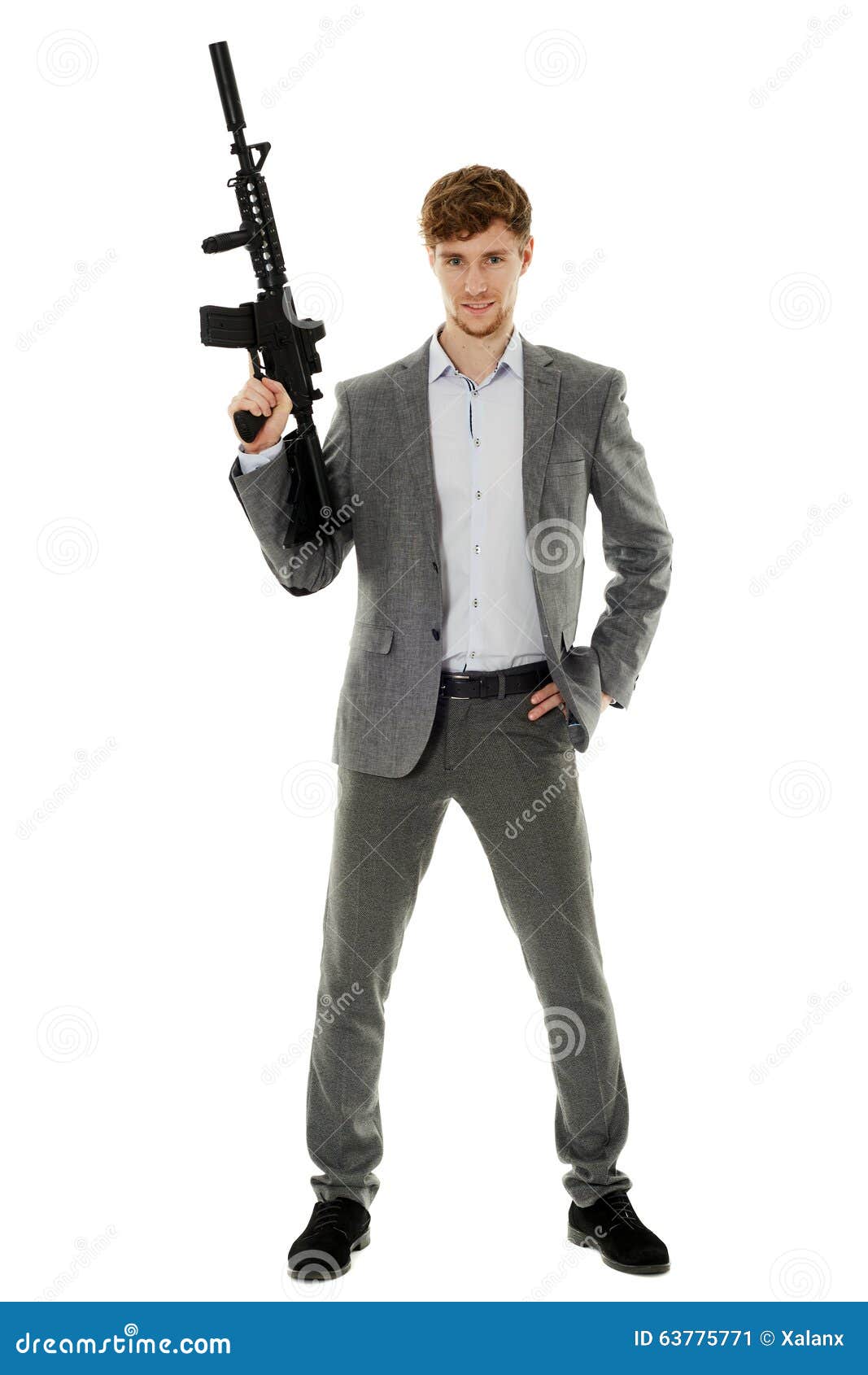 Junger Mann, Der Maschinengewehr Verwendet Stockbild - Bild von ...