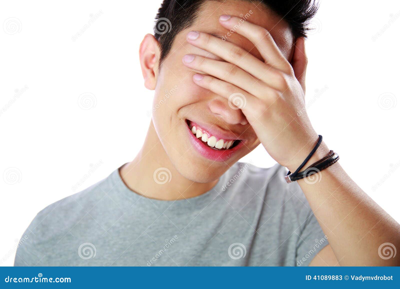 Junger Mann, Der Seine Augen Mit Seiner Hand Bedeckt Stockbild - Bild von sehvermögen, asiatisch ...