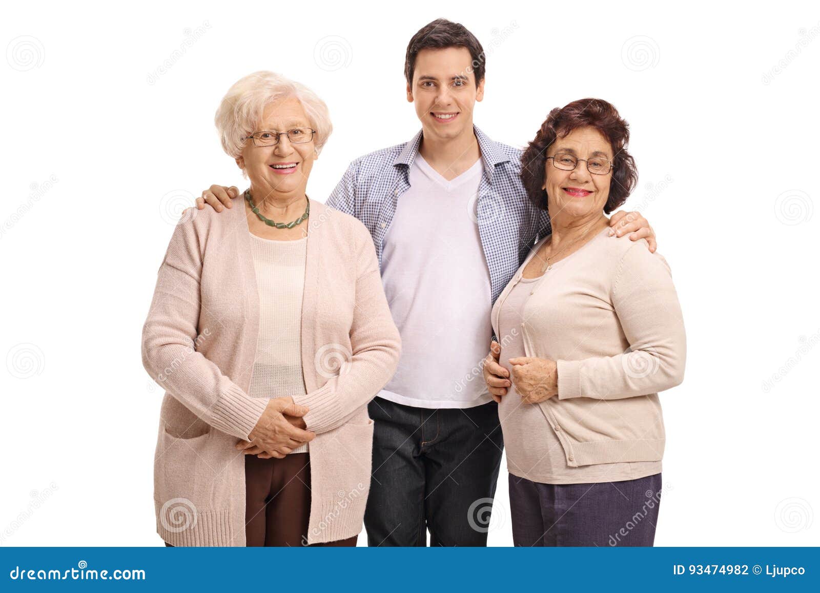 Junger Mann Mit Zwei älteren Frauen Stockfoto Bild Von Pensionär