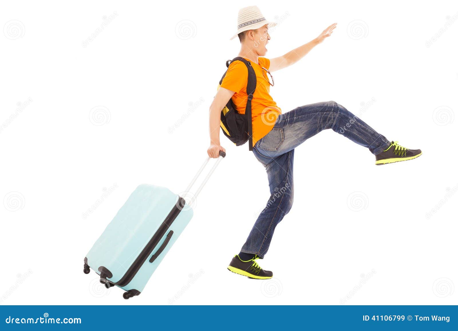 Junger Wanderer, Der Eine Lustige Gehende Haltung Macht Stockbild ...